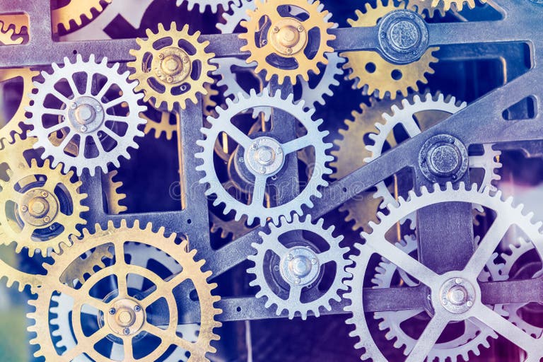 Clock gear set Close up stock photo. Image of blue, cogwheel - 58781440