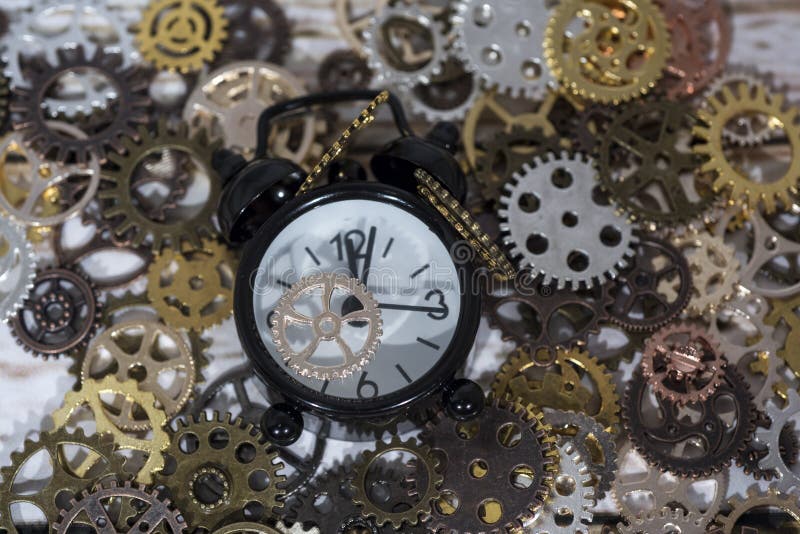 Clock Gear Wheels on Table. Retro Clock Repairing Abstract Photo Stock ...