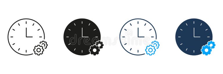 Clock with Gears Line and Solid Icon Set. Time Management, Efficiency ...