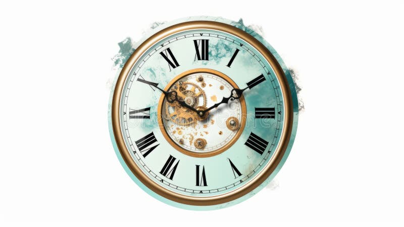 Turquoise Goldrimmed Clock with Realistic Watercolor Style and Baroque ...