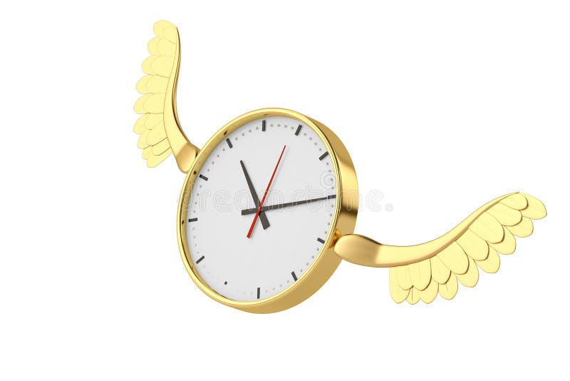Clock with Gold Wings Flying Clock.3D Illustration. Stock Illustration ...