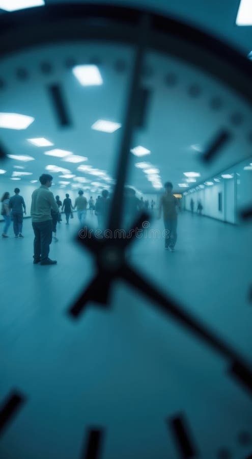 Clock in a Hallway with People Walking by Stock Photo - Image of ...