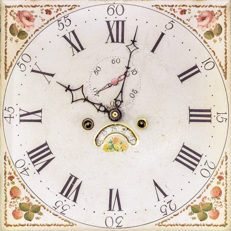 Clock with Hand Painted Floral Decoration Stock Photo - Image of face ...