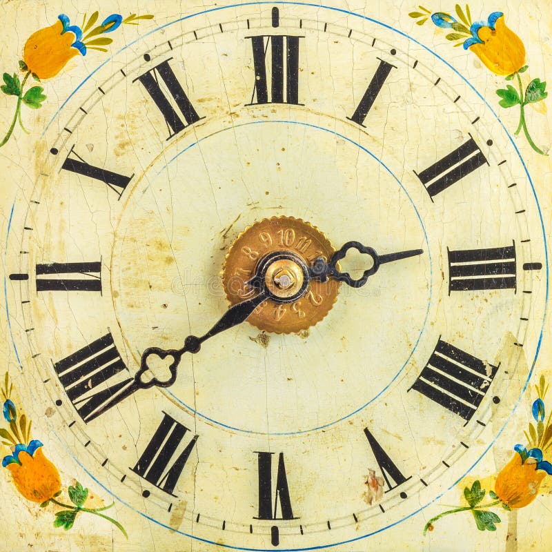 Clock with Hand Painted Floral Decoration Stock Photo - Image of hour ...