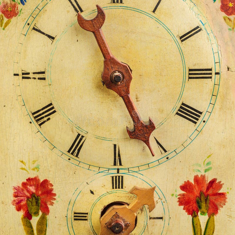 Clock with Hand Painted Floral Decoration Stock Photo - Image of sign ...
