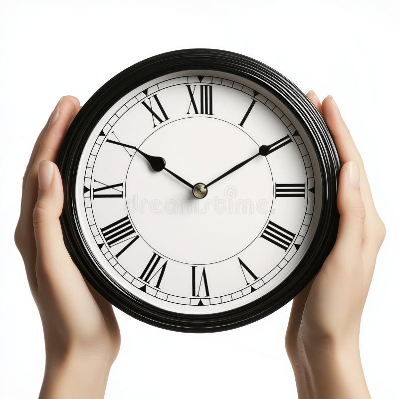 Clock in hands isolated stock image. Image of clock - 370134935