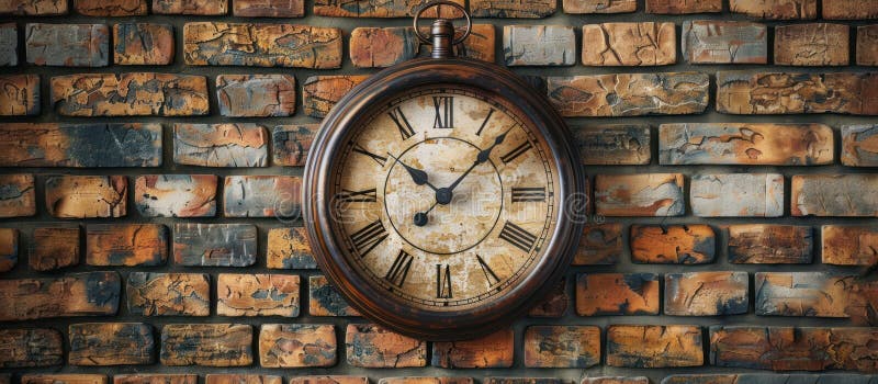 Clock Hanging on Brick Wall Stock Image - Image of vintage, wall: 309951371