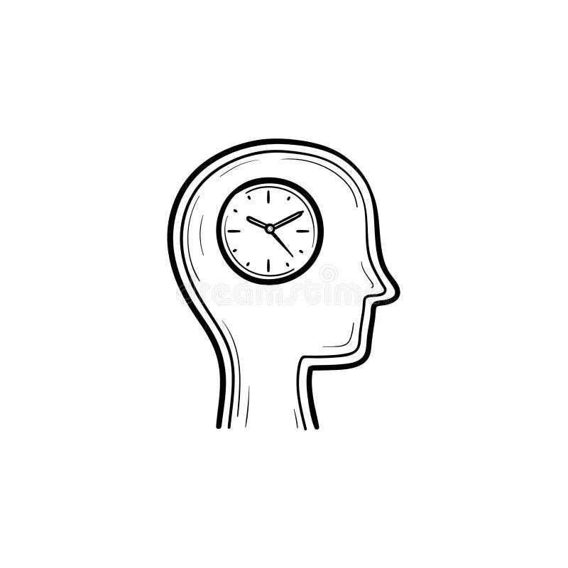 Clock in the Head Hand Drawn Sketch Icon. Stock Vector - Illustration ...