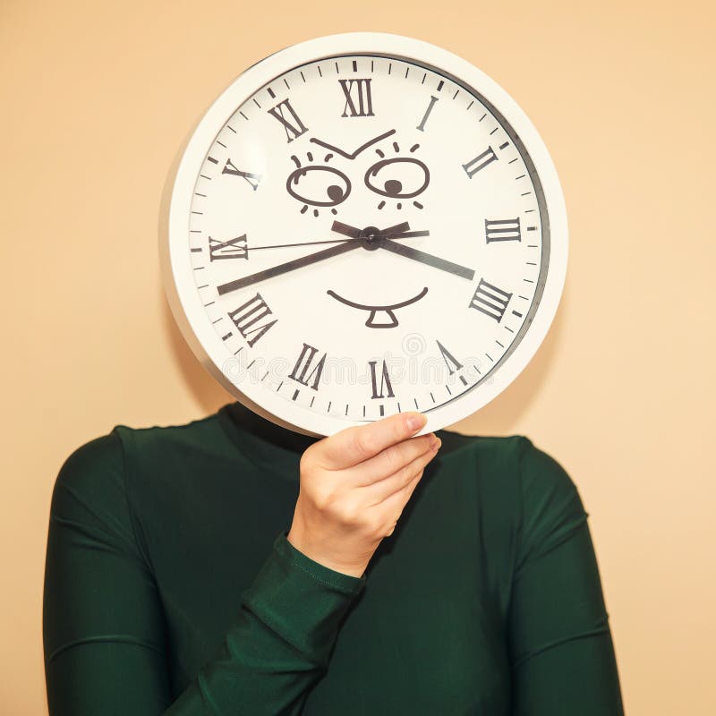Clock instead of a head stock image. Image of time, girl - 76324025