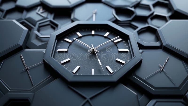A Clock with a Hexagonal Frame and Asymmetrically P Hour Markers Stock ...