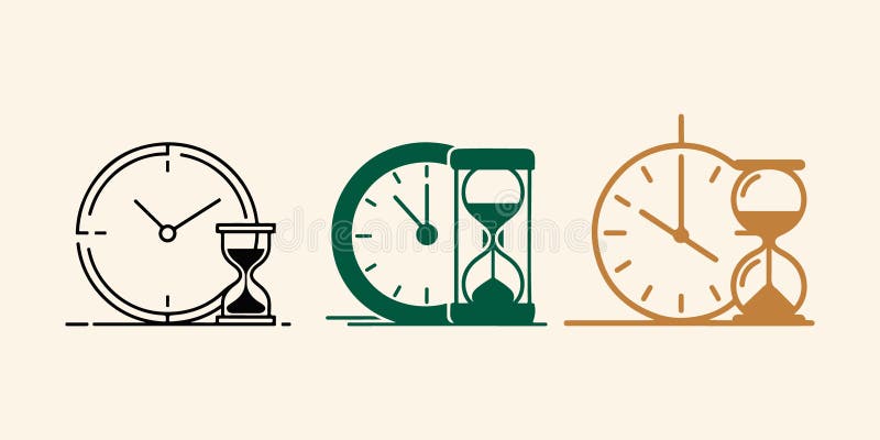 Clock and Hourglass Icon Vector Design Stock Illustration ...