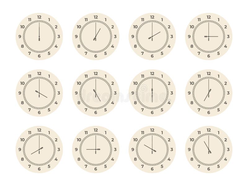 Clock Hours Set. Round Watch Faces with Arabic Roman Numbers, Twelve ...