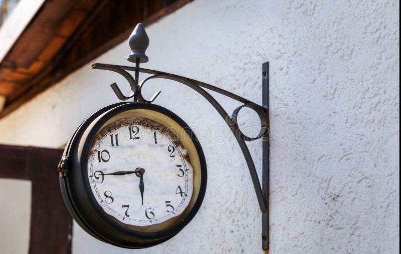 Clock on House Wall, Station Clock Stock Image - Image of display ...