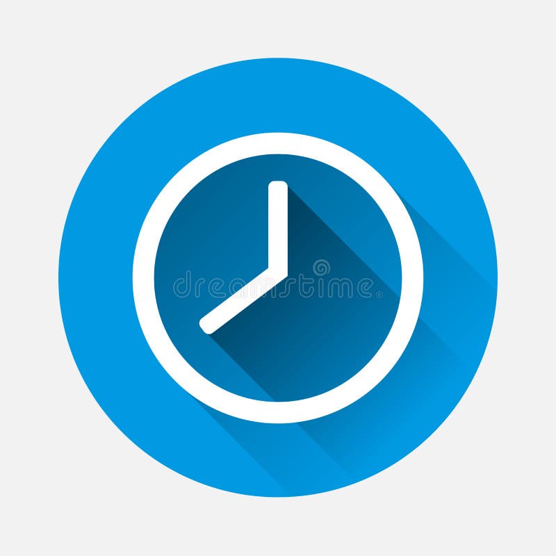 Clock Icon on Blue Background. Flat Image Clock with Long Shadow Stock ...