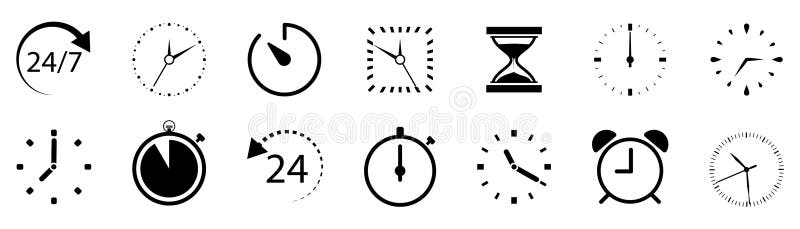 Clock Icon. Collection of Different Clocks. Watch, Time Icon, Symbol ...