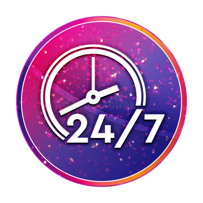 24/7 Clock Icon Creative Trendy Colorful Round Button Illustration ...