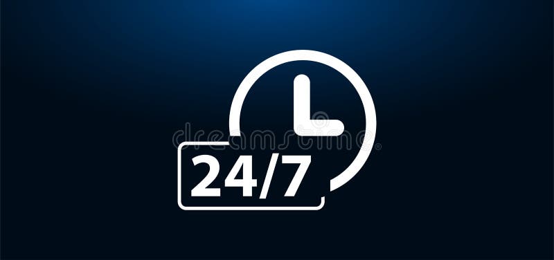 24/7 Clock Icon Crystal Blue Banner Background Stock Illustration ...