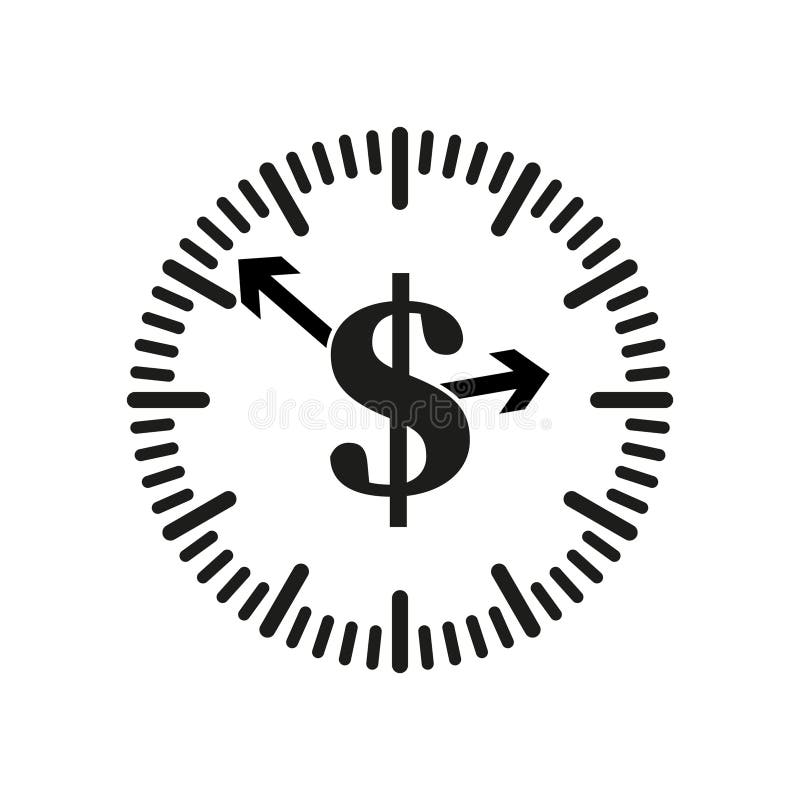 Clock Icon. Dollar Sign Hands. Black and White. Vector Illustration ...