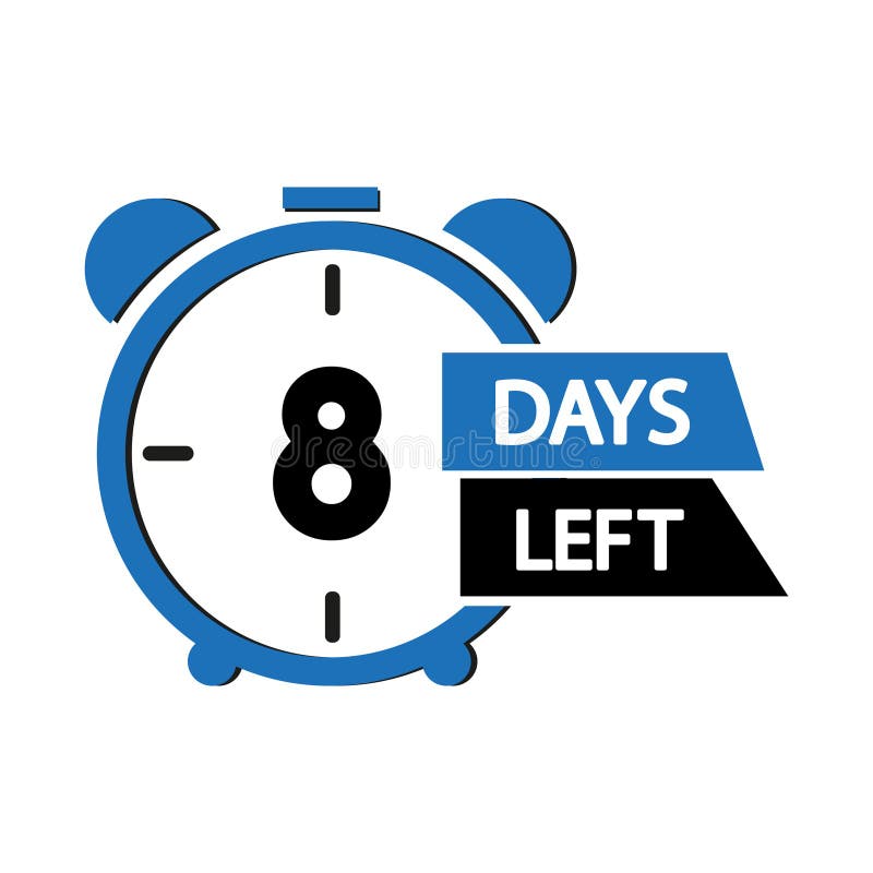 Clock Icon. Eight Days Left. Blue and Black. Vector Illustration Stock ...