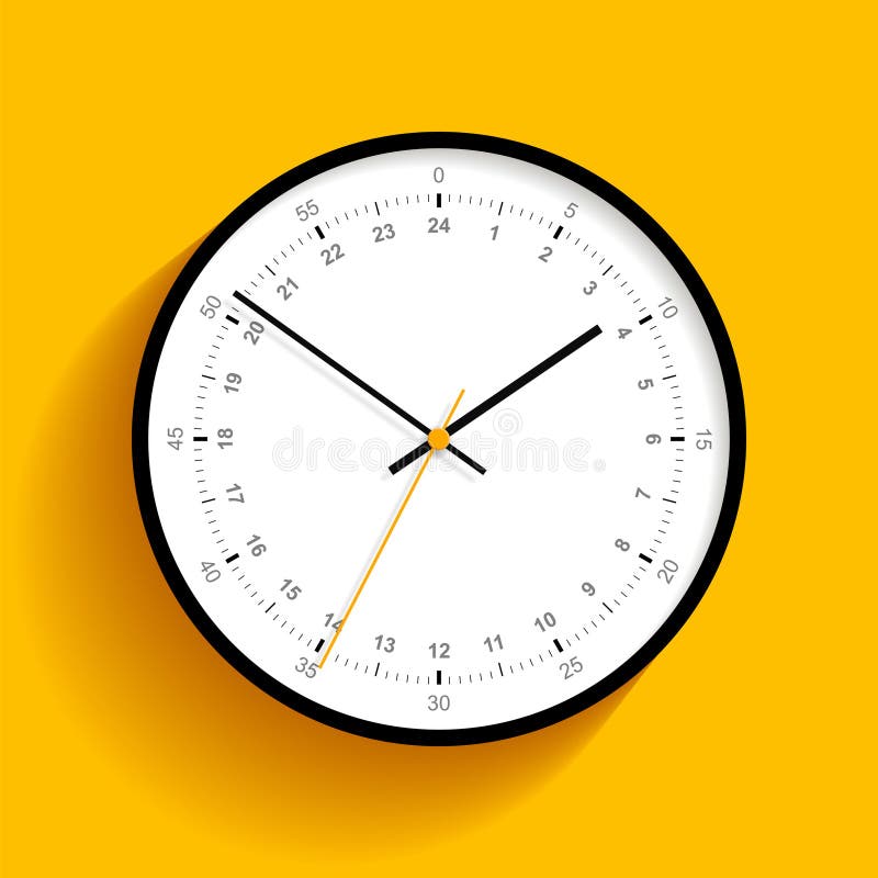 Clock Icon in Flat Style, Round Black Timer on Yellow Background ...