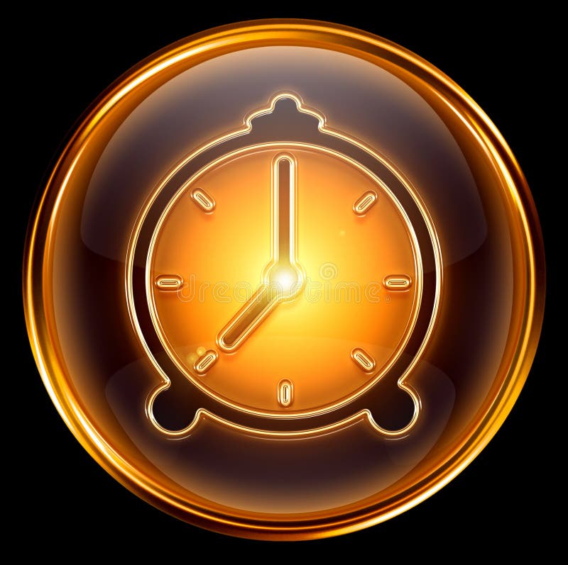 Clock Icon Gold, Isolated on Black Stock Illustration - Illustration of ...