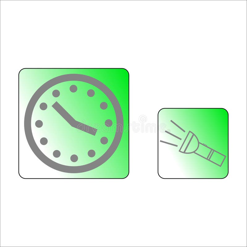 Clock Icon Graphic. Flashlight Vector Shape. Green Square Symbol. Time ...