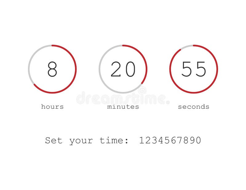 Clock Icon with Hours, Minutes and Seconds. Red Indicator in Circle ...