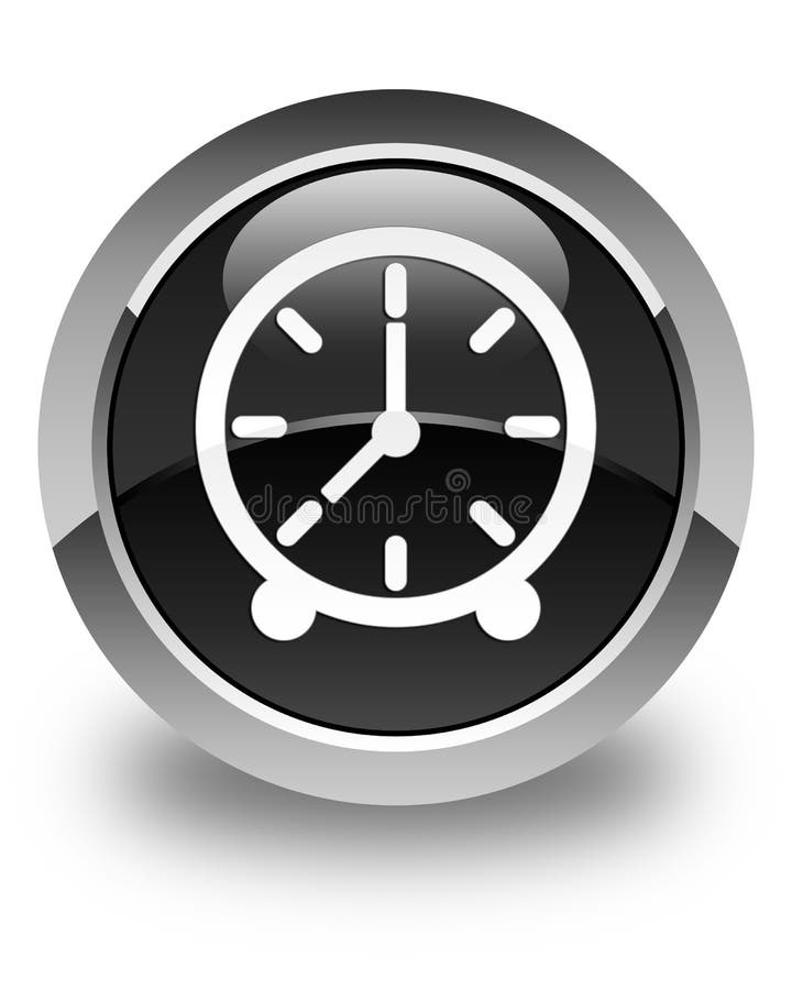 Clock Icon Glossy Black Round Button Stock Illustration - Illustration ...