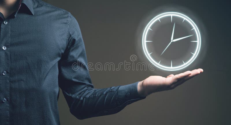 Clock Icon. Man Tapping on the Screen Stock Image - Image of icon ...
