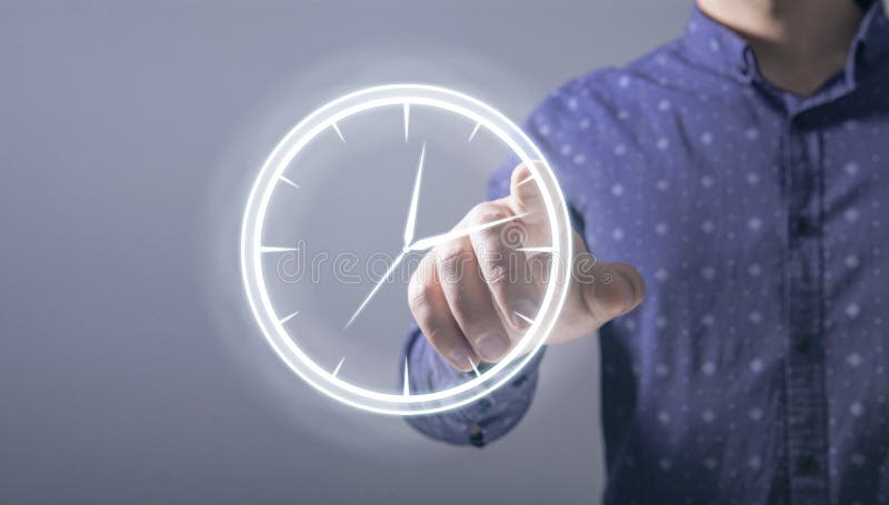 Clock Icon. Man Tapping on the Screen Stock Image - Image of icon ...