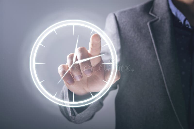Clock Icon. Man Tapping on the Screen Stock Photo - Image of design ...
