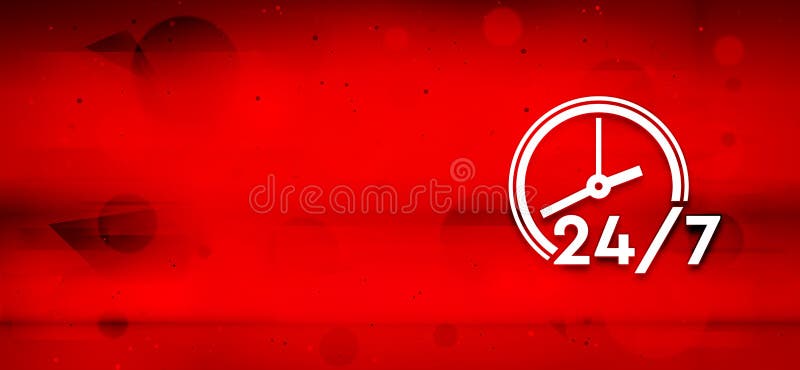 24/7 Clock Icon Motion Art Abstract Red Banner Illustration Stock ...