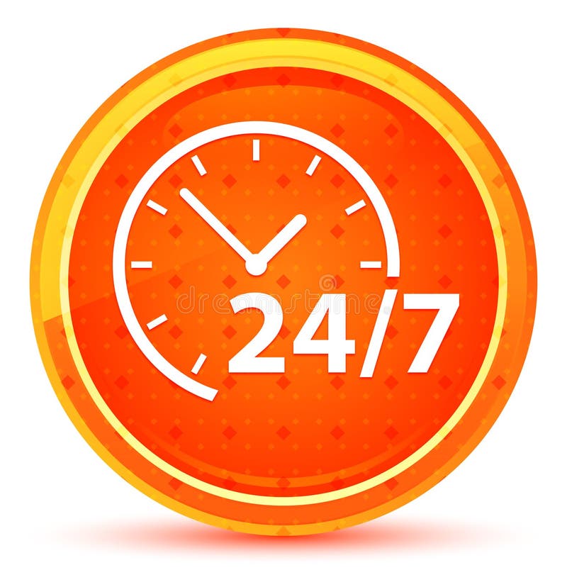 24/7 Clock Icon Natural Orange Round Button Stock Illustration ...