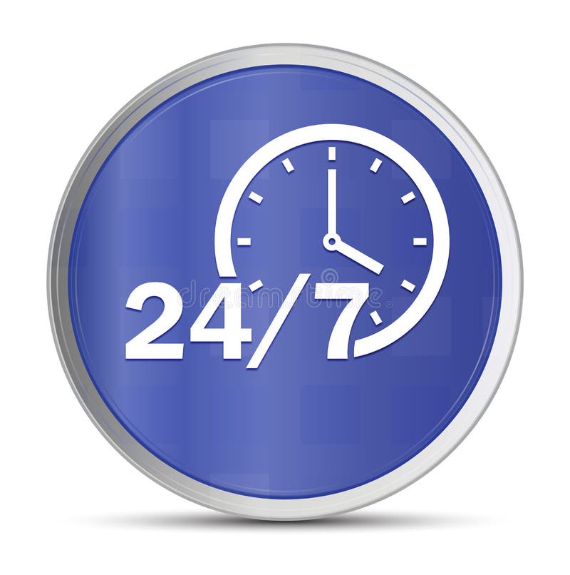 24/7 Clock Icon Prime Blue Round Button Vector Illustration Design ...