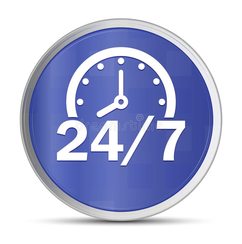 24/7 Clock Icon Prime Blue Round Button Vector Illustration Design ...