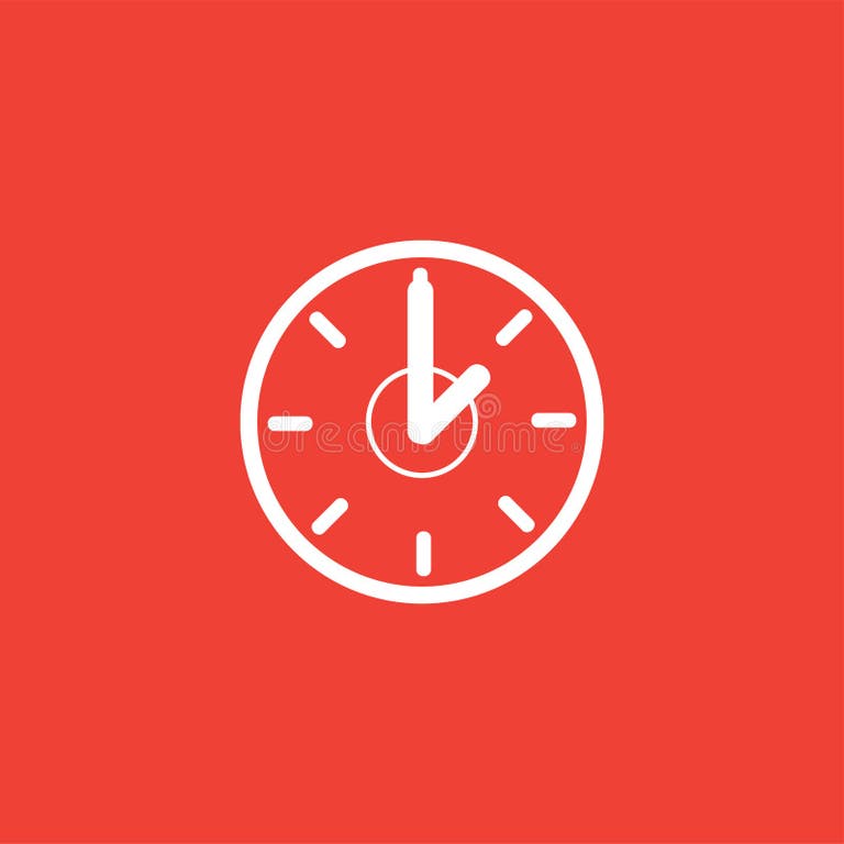 Clock Icon on Red Background. Red Flat Style Vector Illustration Stock ...