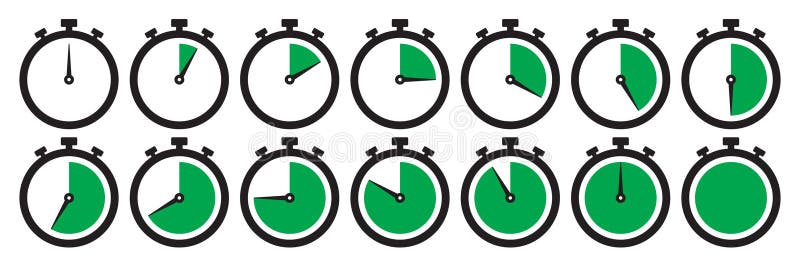 Clock Icon Set in Dark Green Colour Stock Vector - Illustration of ...