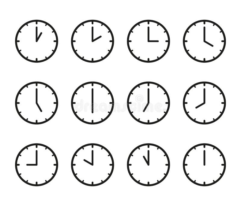 Clock Icon Set for Every Hour, Time Vector Sign Stock Vector ...