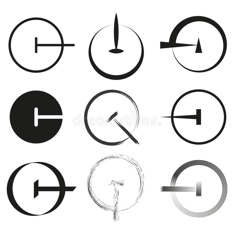 Clock Icon Set. Minimalist Abstract Design. Artistic Circular Symbols ...