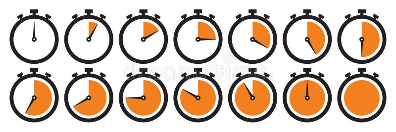 Clock Icon Set in Orange Color. Stopwatch Symbol Set Stock Vector ...