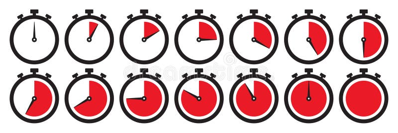 Clock Icon Set in Red Colour Stock Vector - Illustration of mechanical ...