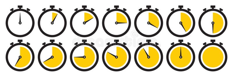 Clock Icon Set in Yellow Color. Stopwatch Symbol Set. Countdown Clock ...