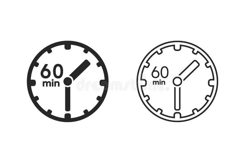 Clock Icon. Sign 60 Min. Vector on White Stock Vector - Illustration of ...