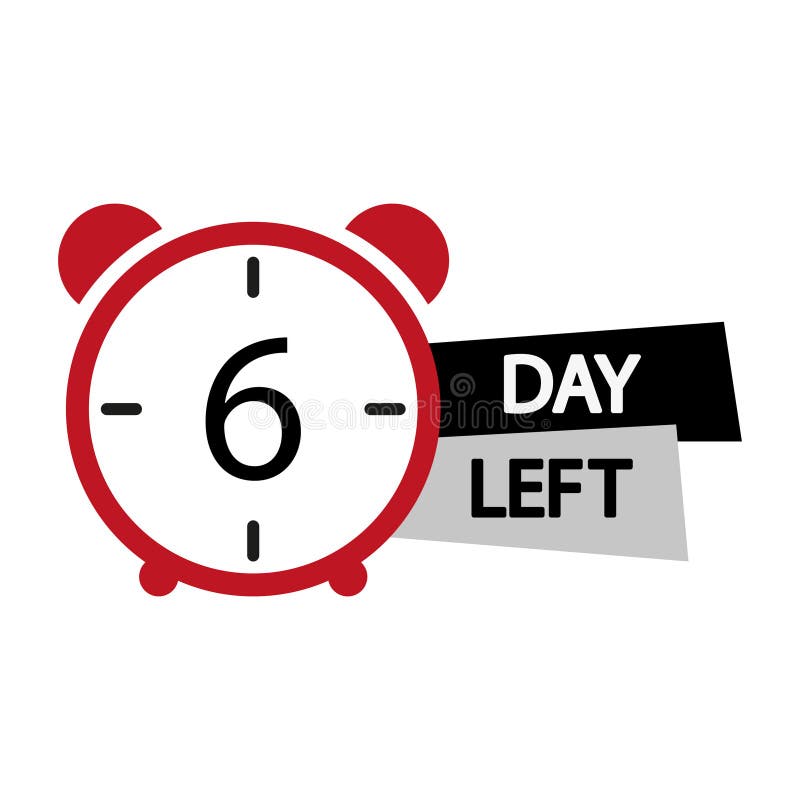 Clock Icon. Six Days Left. Red and Black. Vector Illustration Stock ...