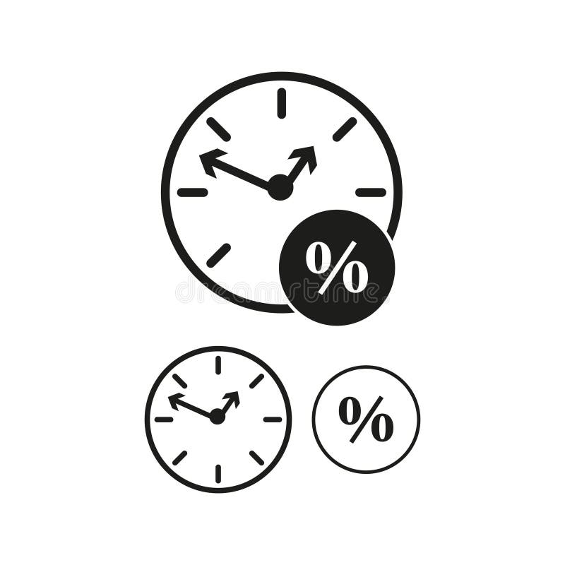 Clock Icon Vector. Time and Percentage Symbol. Simple Black and White ...