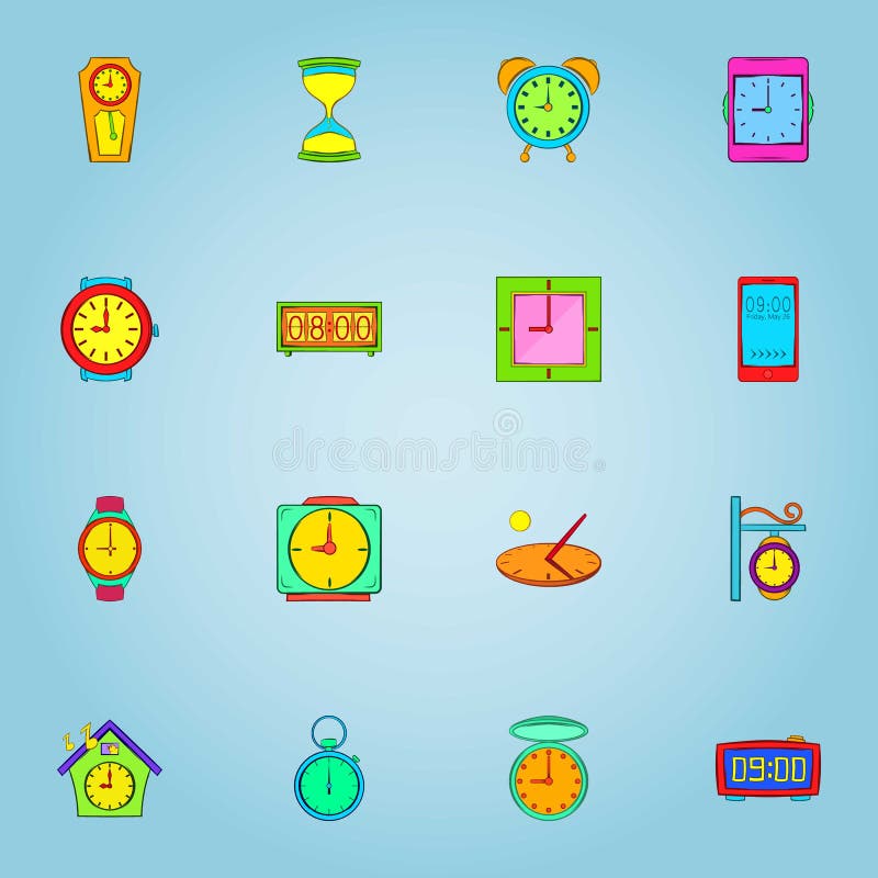 Clock Icons Set, Cartoon Style Stock Vector - Illustration of countdown ...