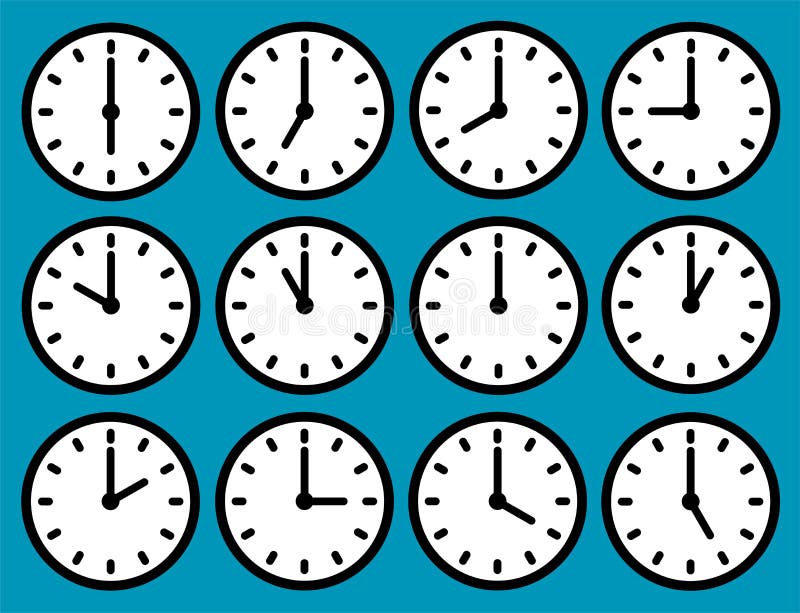 Clock Icons Set with Different Time. Stock Vector - Illustration of ...