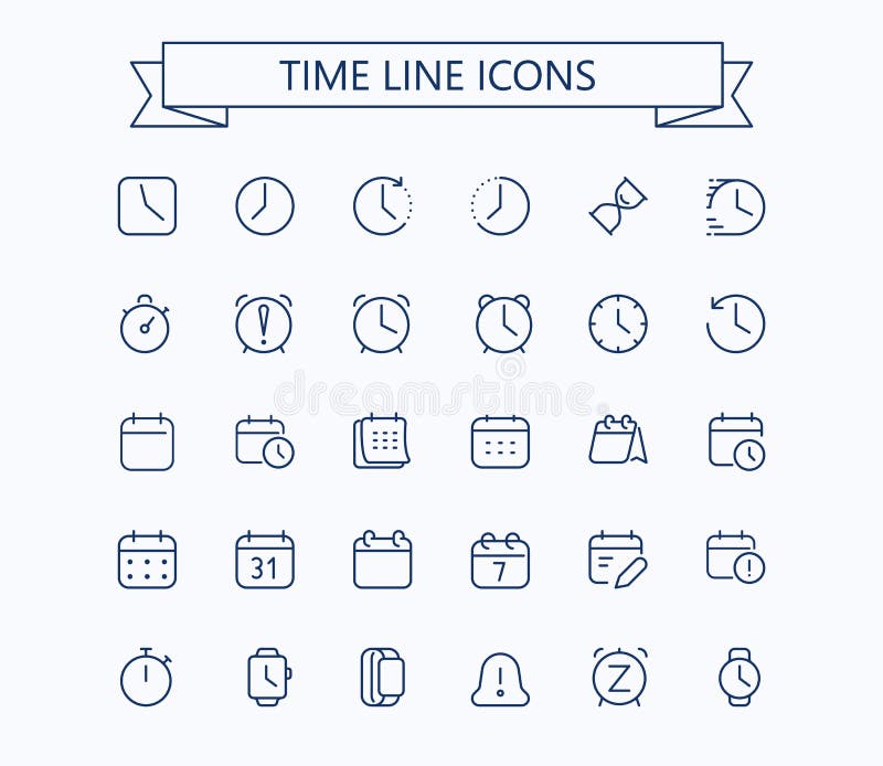 Clock Icons Set. Time Vector Line Icons. 24x24 Px. Pixel Perfect ...