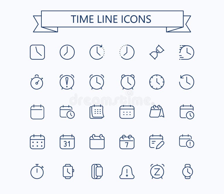Clock Icons Set. Time Vector Line Icons. 24x24 Px. Pixel Perfect ...