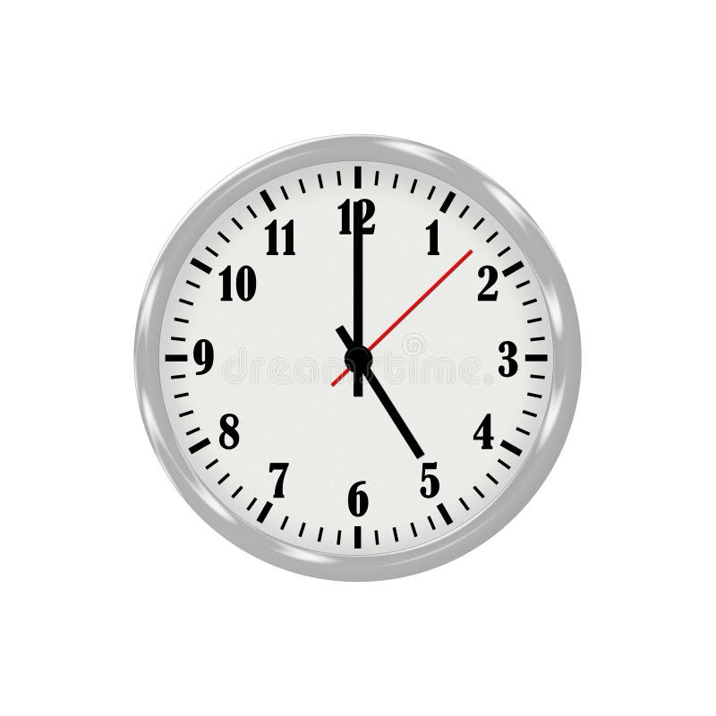 Five Hours Clock on White Background. Five O`clock Stock Illustration ...